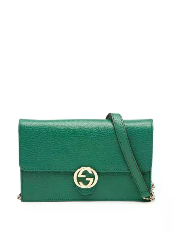 Gucci 2016-2025 Interlocking G Dollar Calfskin Wallet On Chain Crossbody Bag - Green