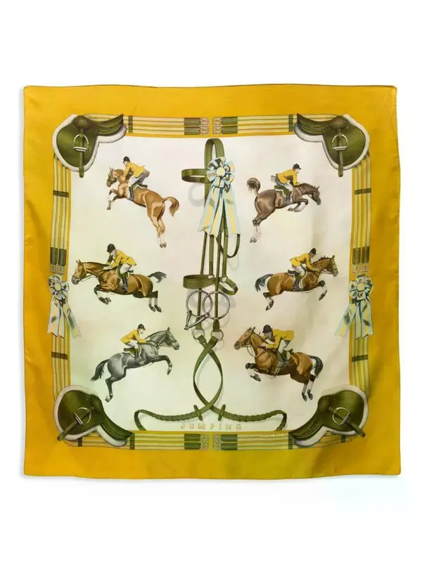 Hermès 1975 Jumping Philippe Ledoux Silk Scarf - Yellow