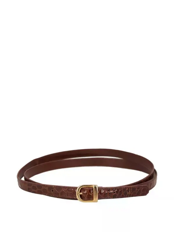 Vintage Croc-effect Leather Belt - Brown