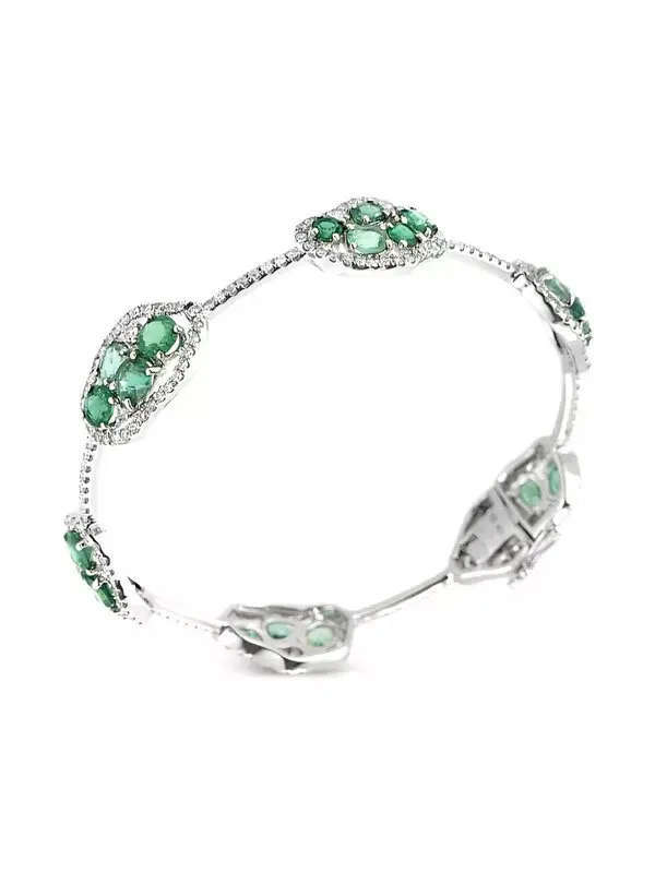LB EXCLUSIVE 18k White Gold Diamond And Emerald Bangle - Silver