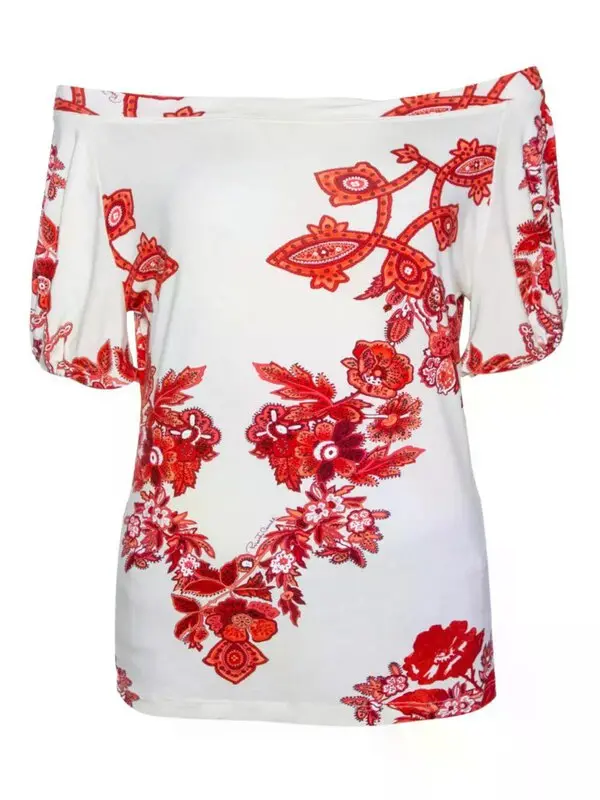 Roberto Cavalli 2007 Floral Off-shoulder Top - White