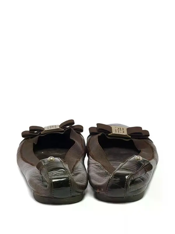 Carolina Herrera Patent-leather Bow-detail Ballet Flats - Brown