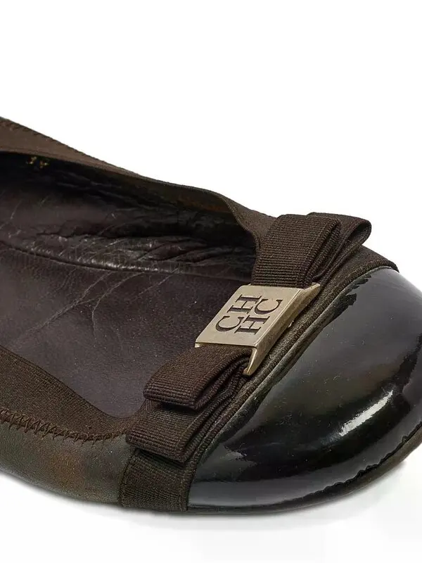 Carolina Herrera Patent-leather Bow-detail Ballet Flats - Brown