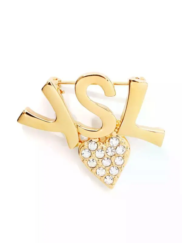 Saint Laurent Rhinestone Brooch - Gold