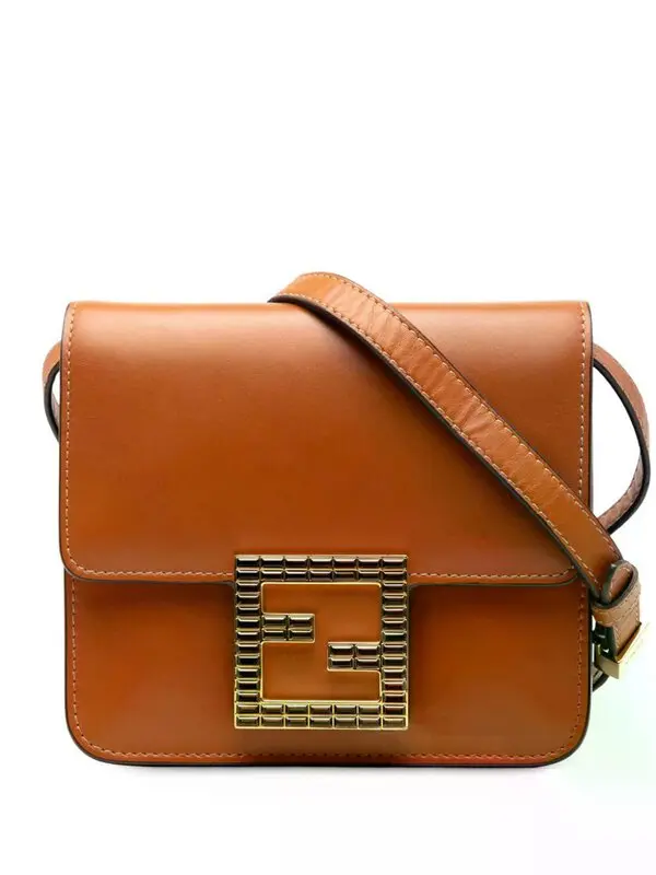 Fendi 2010-2025 Leather Crystal Fab Crossbody Bag - Brown