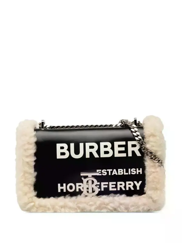 Burberry Small Shearling Trimmed Coated Canvas Lola Crossbody Bag