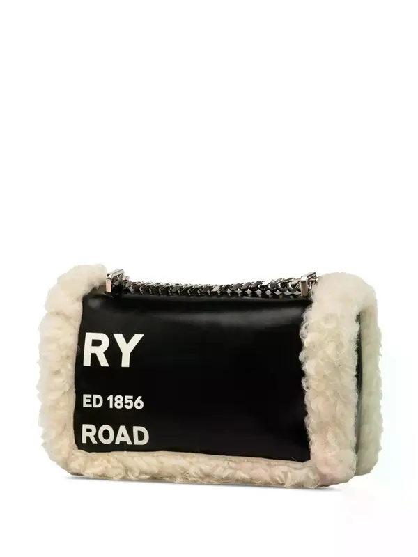 Burberry Small Shearling Trimmed Coated Canvas Lola Crossbody Bag