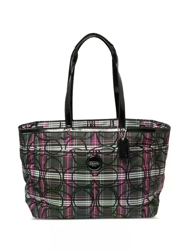 COACH Leather Plaid Tote Bag