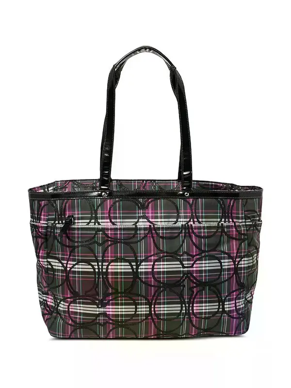 COACH Leather Plaid Tote Bag