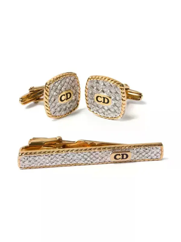 Dior 1990s Logo-engraved Cufflinks Set - Gold