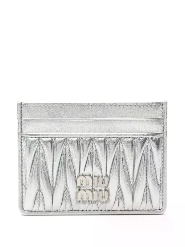 Miu Miu 2010-2025 Metallic Leather Matelasse Card Holder - Silver