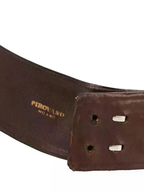PIROVANO VINTAGE Leather Belt With Logo Plaque