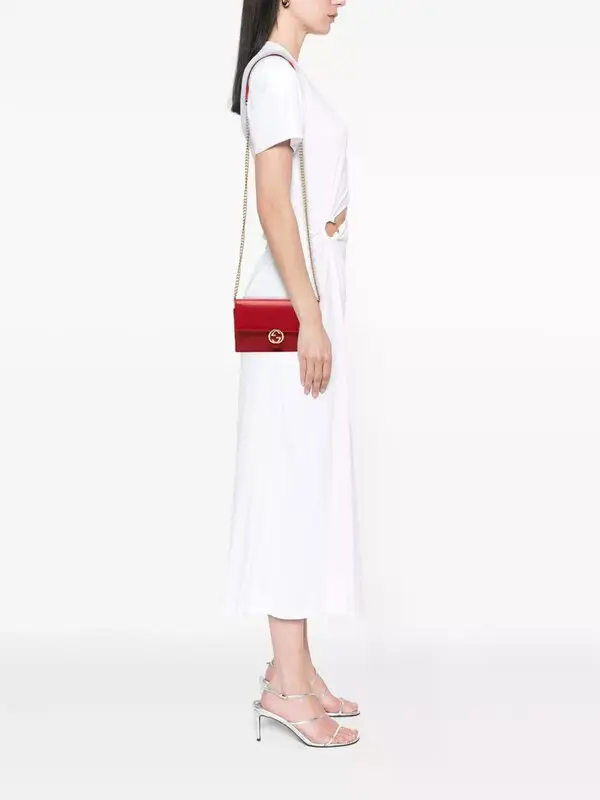 Gucci Leather Interlocking G Wallet On Chain - Red
