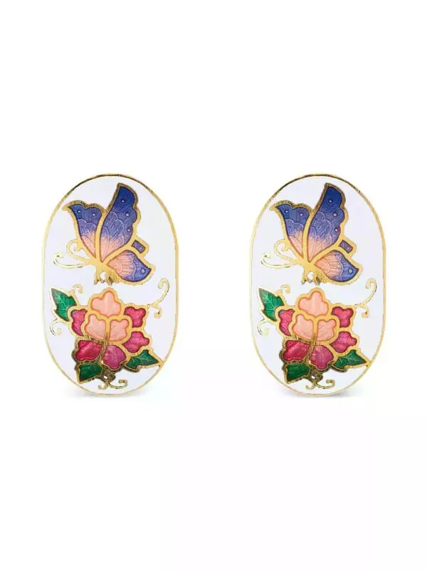 SUSAN CAPLAN 1980s Floral-motif Cloisonné Earrings - Gold