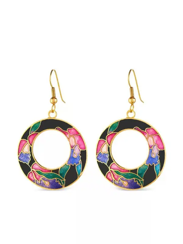 SUSAN CAPLAN 1980s Floral-enamel Cloisonné Earrings - Gold