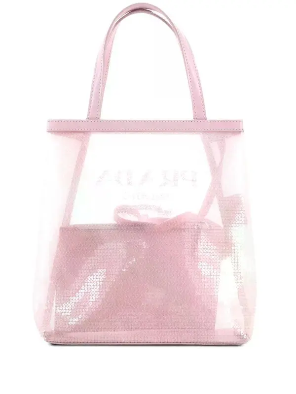 Prada Logo Sequined Mesh Small Tote Bag