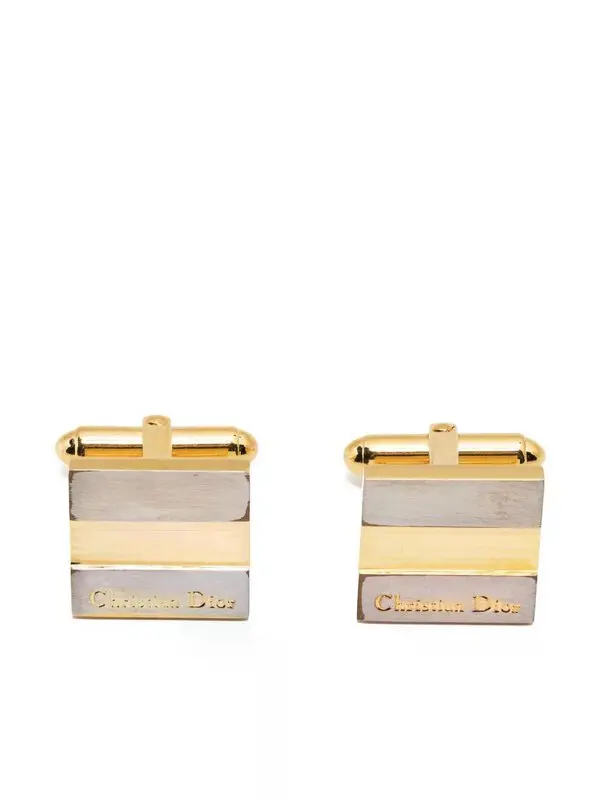 Dior 1980s Two-tone Logo-engraved Cufflinks - Silver