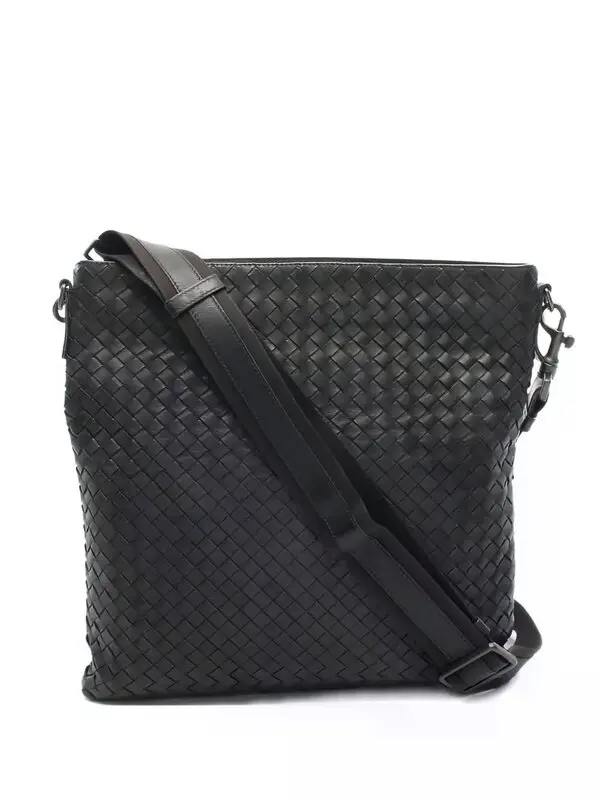 Bottega Veneta 2000s Intrecciato Leather Shoulder Bag - Black