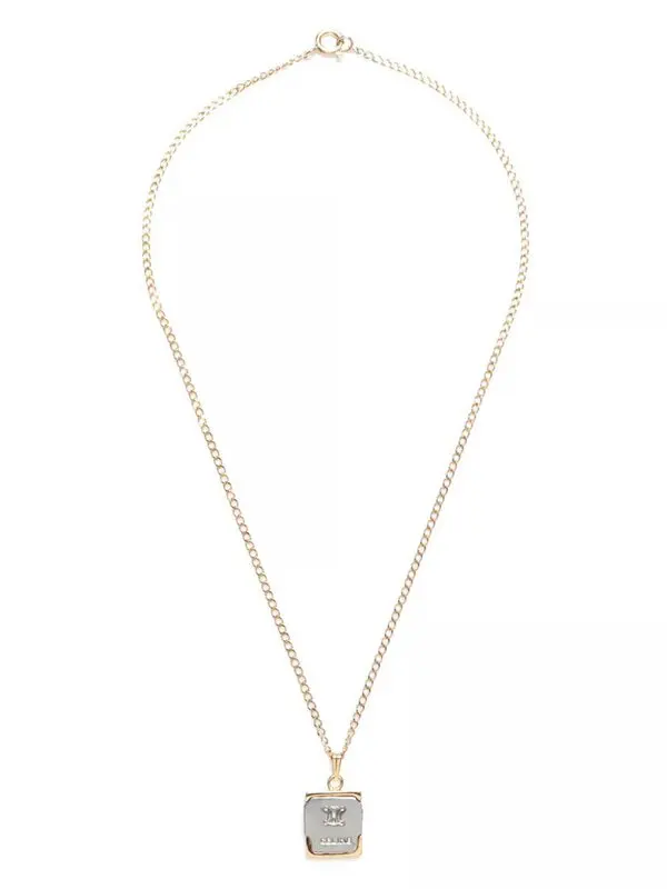 Celine 1990s Logo Pendant Necklace - Gold