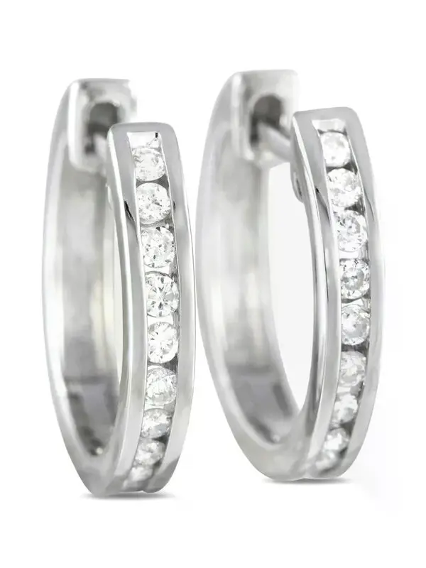 LB EXCLUSIVE 14k White Gold Diamond Hoop Earrings - Silver