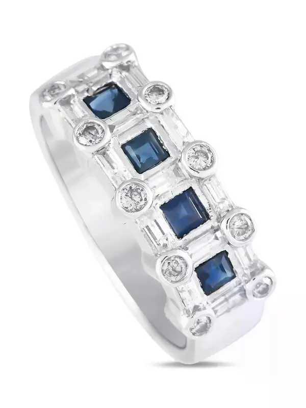 LB EXCLUSIVE 14k White Gold Diamond And Sapphire Ring - Silver