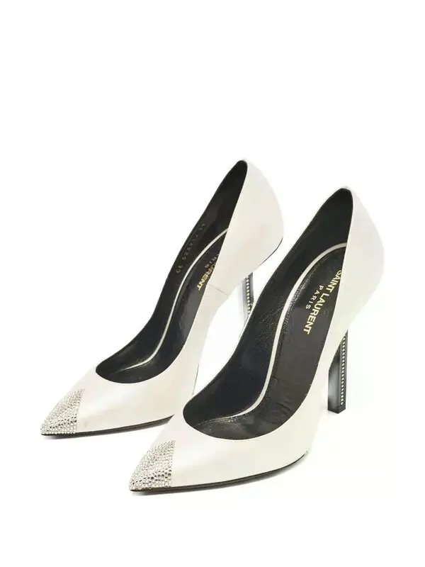 Saint Laurent Tower Crystal Heel Satin Pumps - Grey