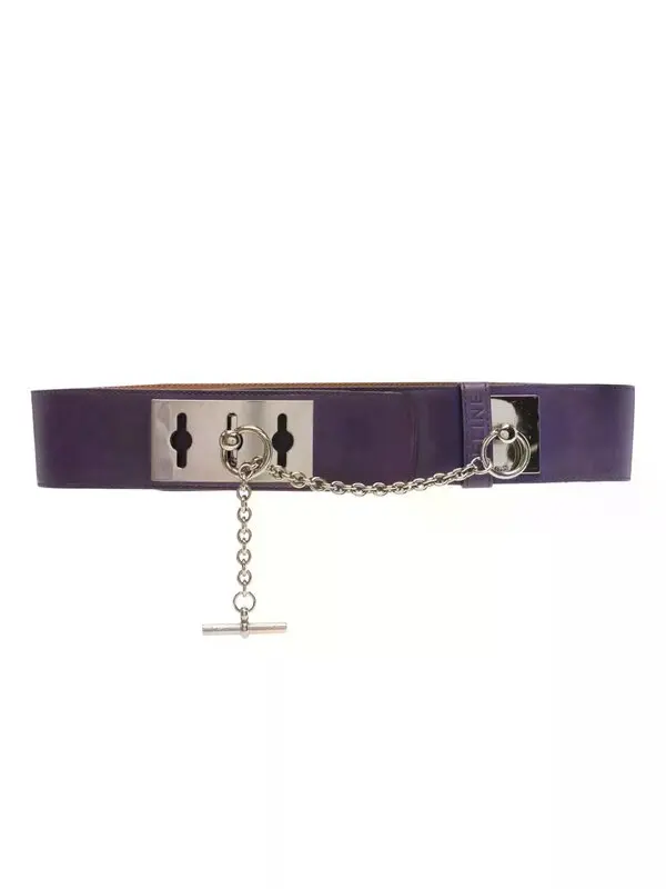 Celine 1990s Debossed-logo Leather Belt - Purple