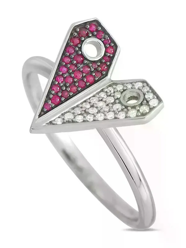 LB EXCLUSIVE 14k White Gold Diamond And Ruby Heart Ring - Silver