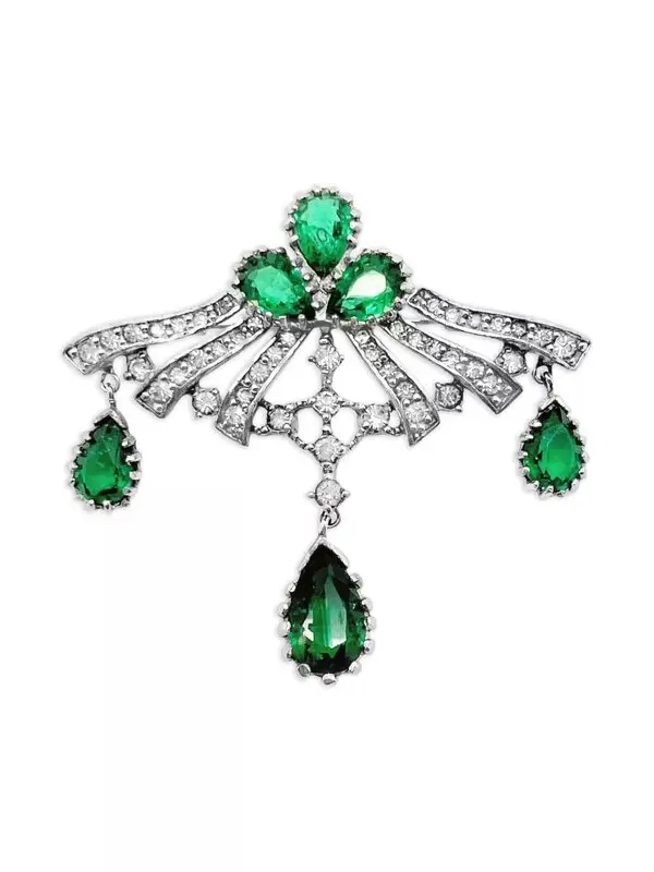 JENNIFER GIBSON JEWELLERY 1940s French Emerald Paste Brooch - Silver