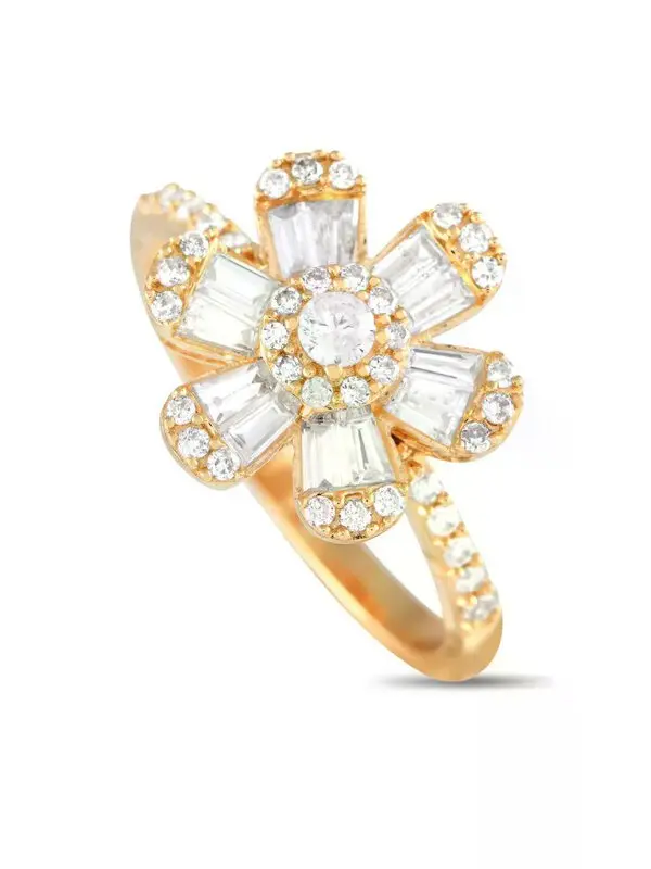 LB EXCLUSIVE 14k Yellow Diamond Flower Ring