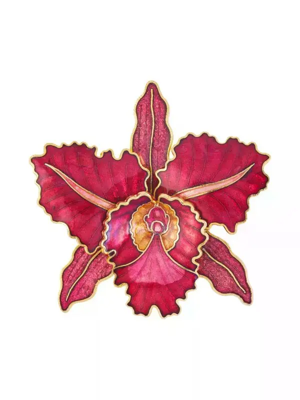 SUSAN CAPLAN 1980s Orchid Brooch - Red
