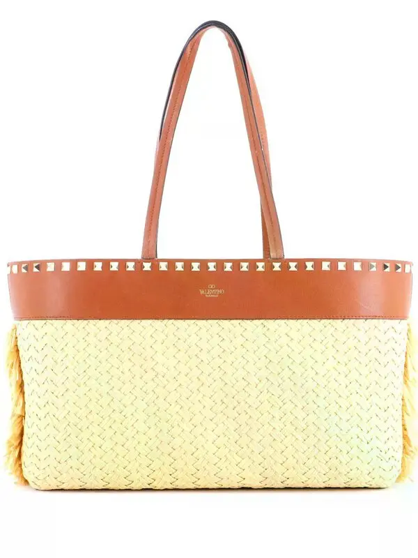Valentino Garavani Rockstud Raffia Large Tote Bag