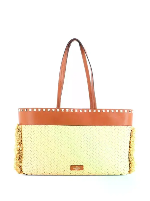 Valentino Garavani Rockstud Raffia Large Tote Bag