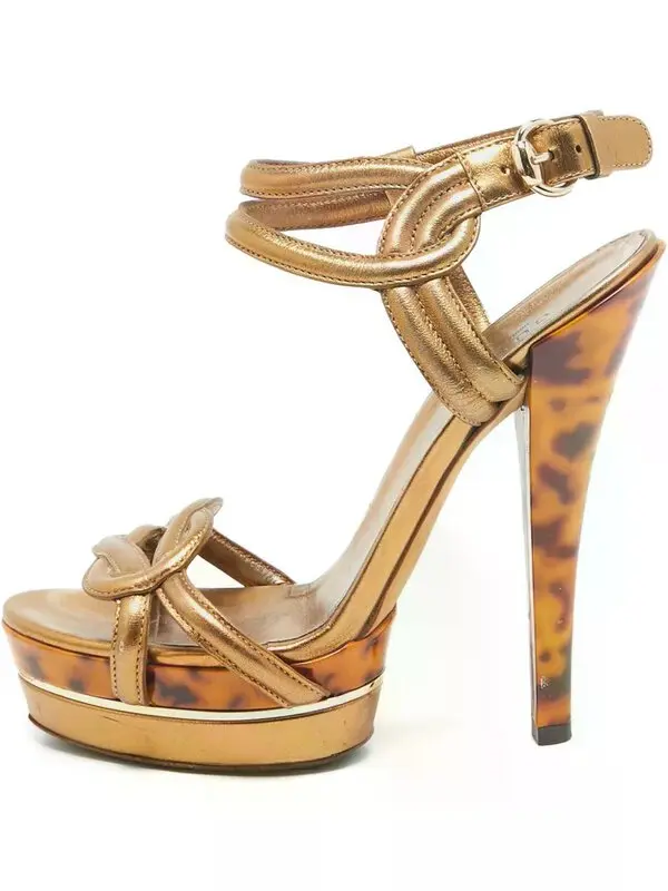 Gucci 155mm Knot-detail Leather Sandals - Gold