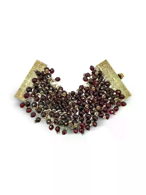 JENNIFER GIBSON JEWELLERY 1940s Ruby Droplet Cuff Bracelet - Gold