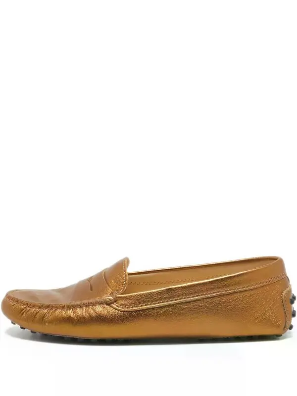 TOD'S Metallic Leather Loafers - Gold