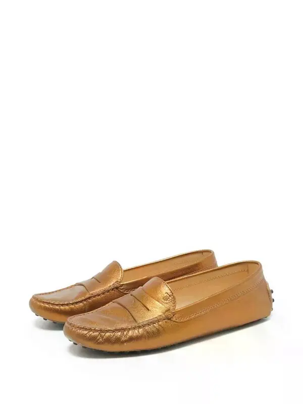 TOD'S Metallic Leather Loafers - Gold