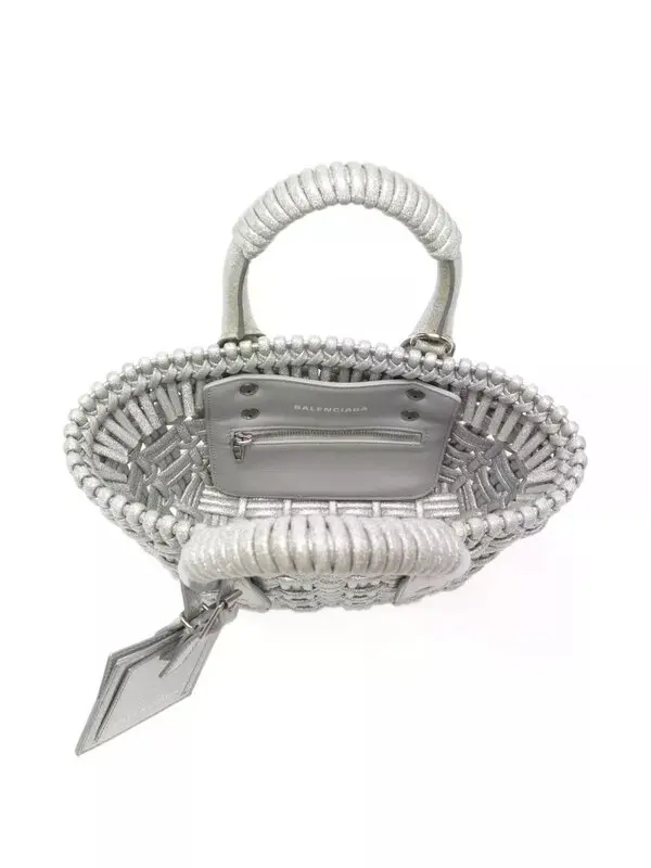 Balenciaga Bistro Woven Basket Tote Bag - Silver