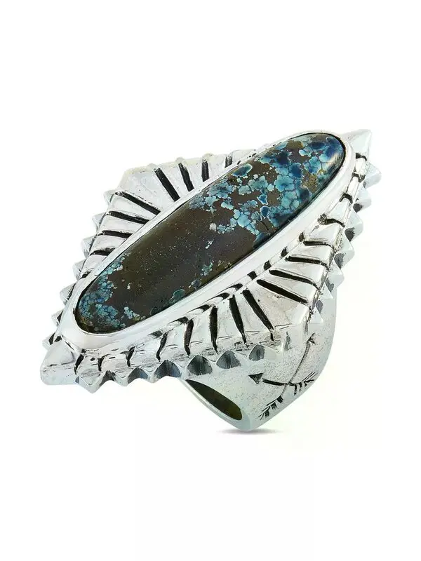 KING BABY STUDIO Sterling Concho Signet Ring With Turquoise