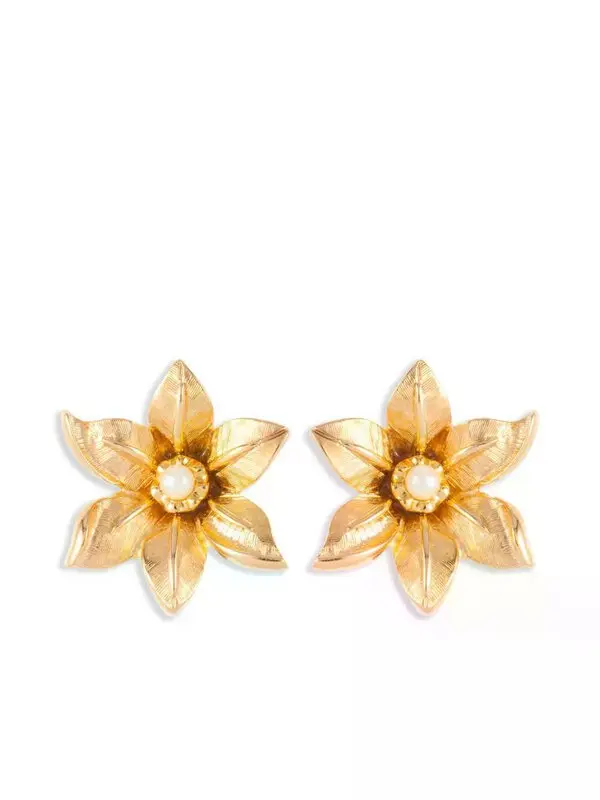Nina Ricci 1980s Floral Clip-on Earrings - Gold