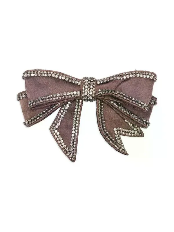 VANISÈ Crystal-embellished Bow Brooch - Brown