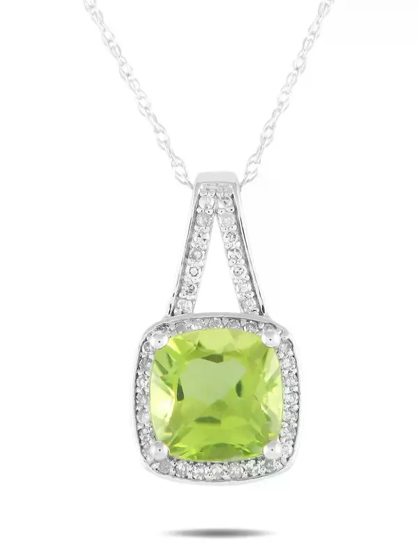 LB EXCLUSIVE 14k White Gold Diamond And Peridot Necklace - Silver