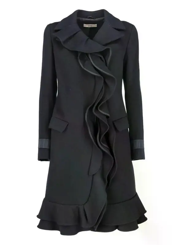 Prada Ruffled-trim Double-breasted Wool Coat