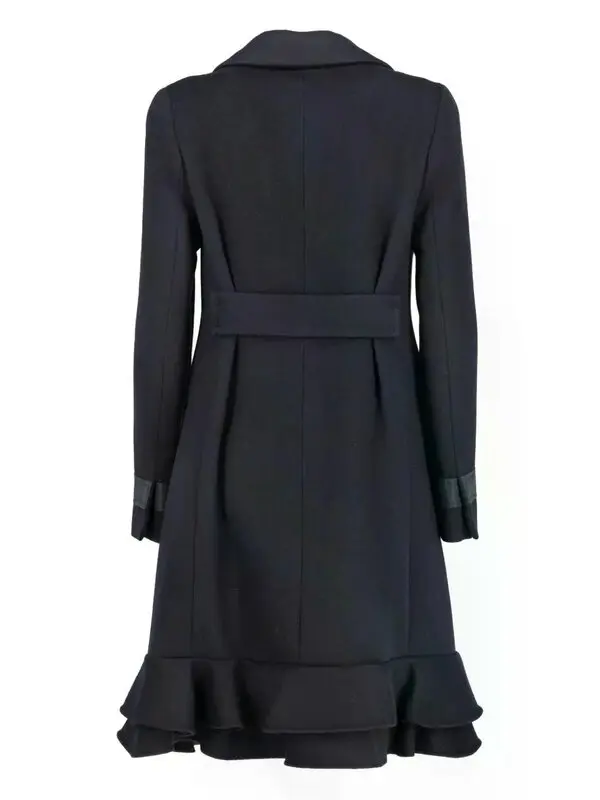 Prada Ruffled-trim Double-breasted Wool Coat