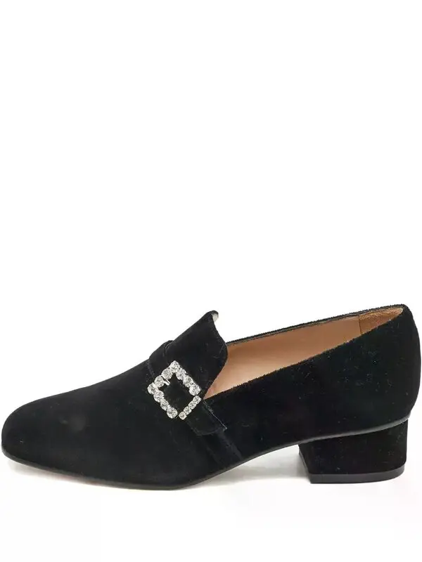 STUART WEITZMAN Velvet Crystal-buckle Loafers