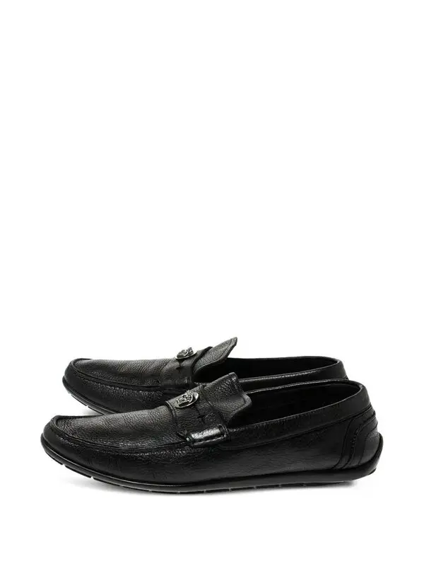 Versace Medusa Plaque Leather Loafers - Black