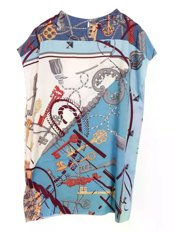 Hermès 2010s Les Cles Silk T-shirt Dress - Blue