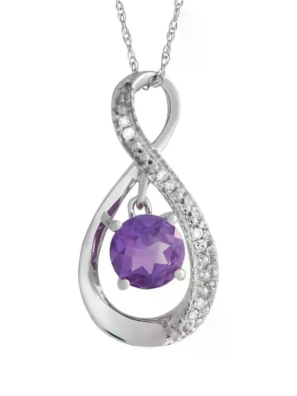 LB EXCLUSIVE 14k White Gold Amethyst And Diamond Pendant Necklace - Silver