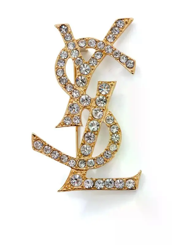 Saint Laurent Cassandre Rhinestone-embellished Brooch - Gold