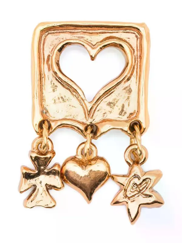 Christian Lacroix 2000s Heart Charms Brooch - Gold